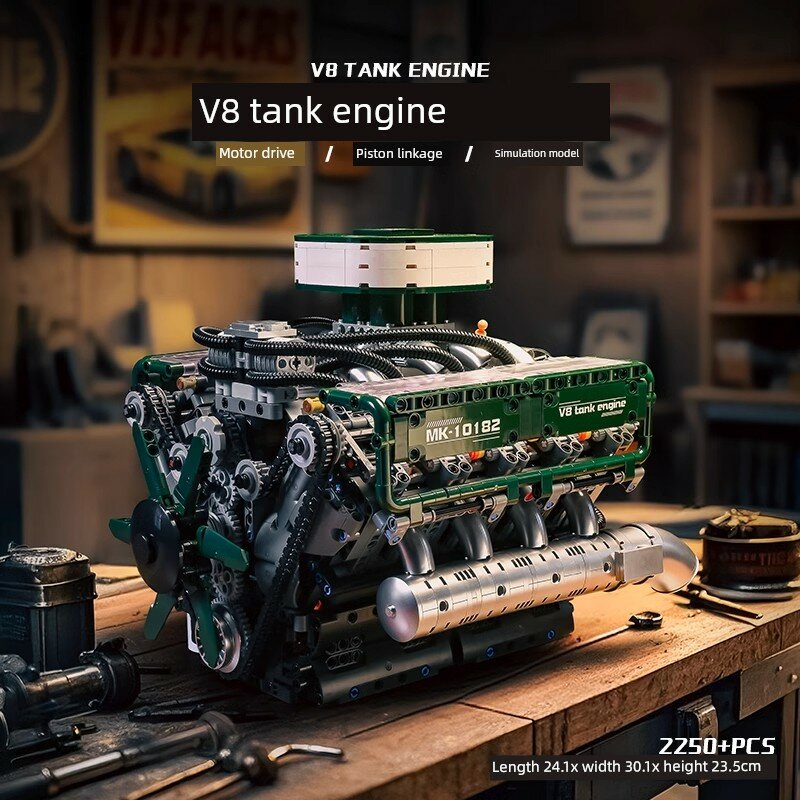 Уровень продвинутого сложности: модель двигателя V8 танка, 2250 деталей, механическая игрушка для детей, подарок по STEM