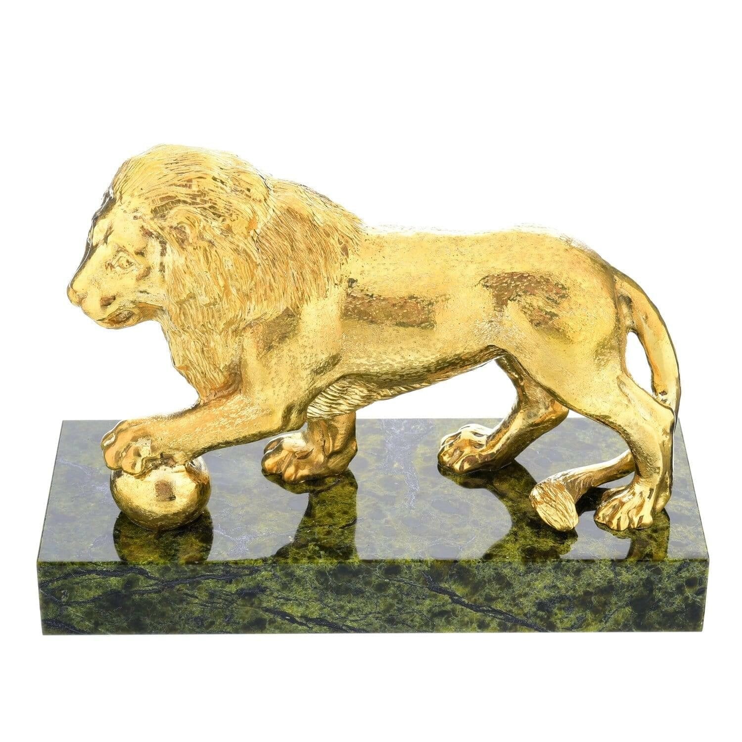 0052716 Нат. камень Скульптура "Лев"подставка- Серпентин