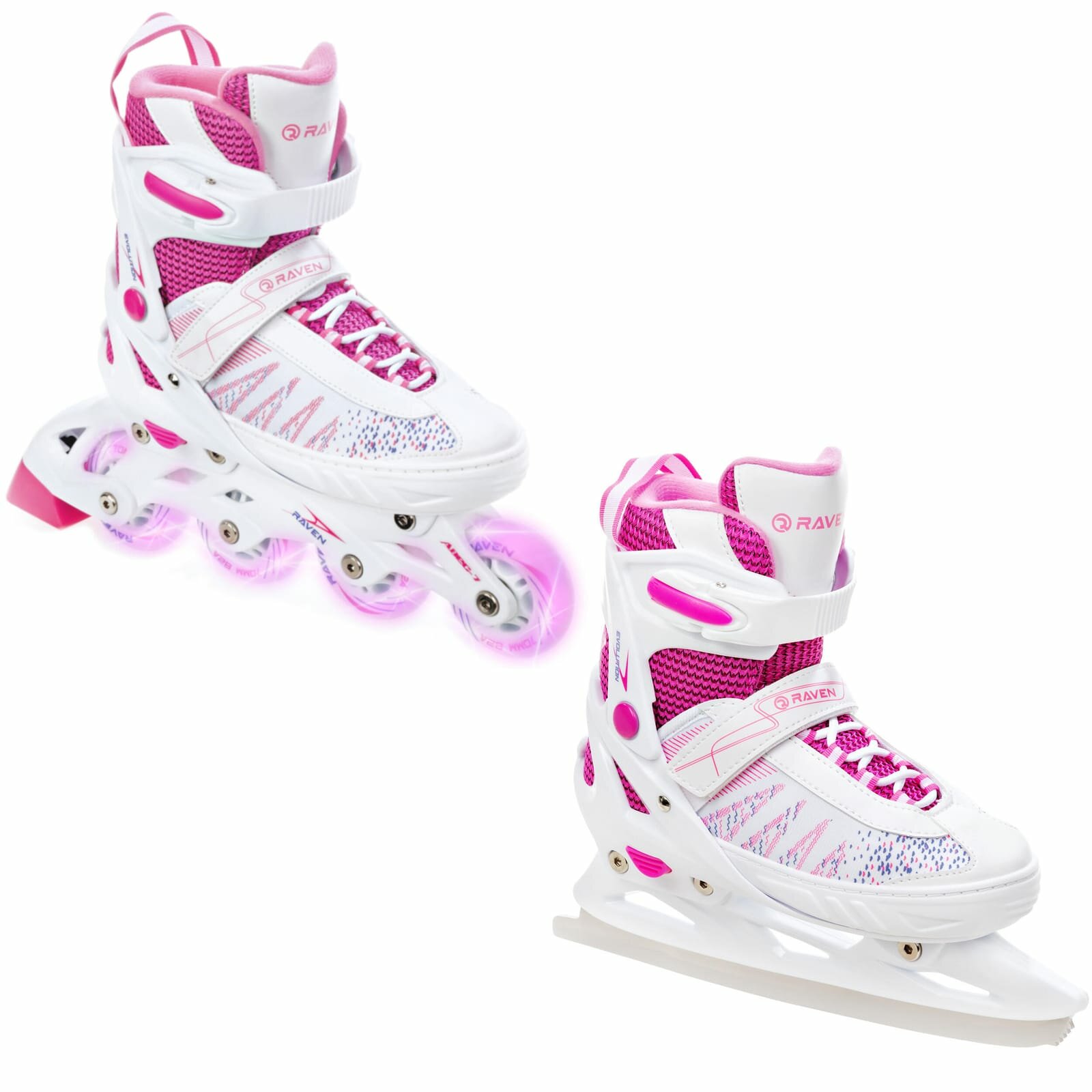 DECATHLON ролики Raven Grace, регулируемые 2в1, белый/розовый, размер 35-39