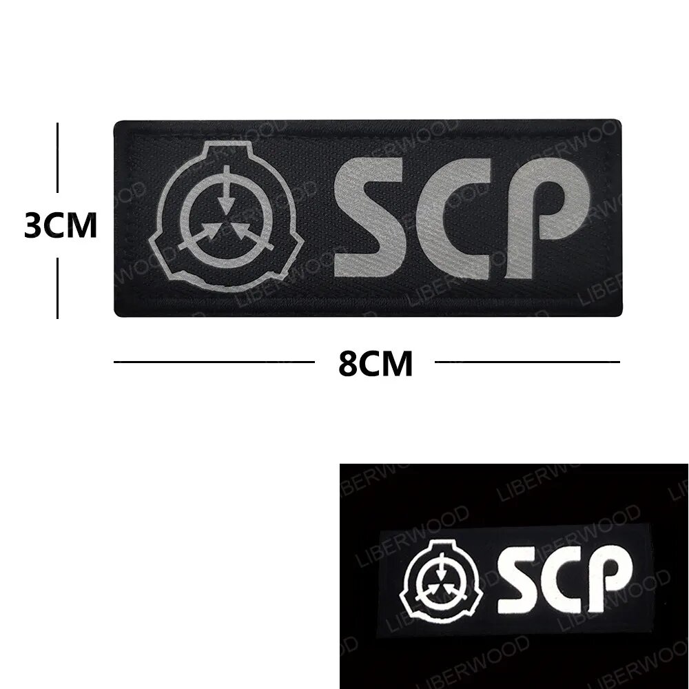 Черная нашивка SCP Foundation LIBERWOOD, 3x8см, reflective