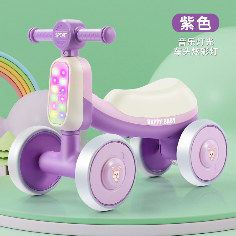 Фиолетовый детский ролик-скутер с музыкальной передней подсветкой для малышей 1-6 лет, игрушка на 4 колесах