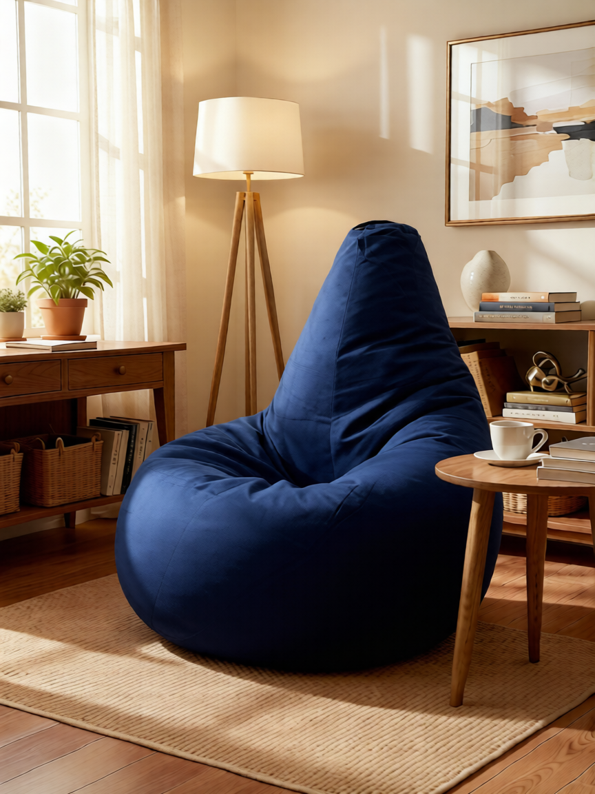 Мир Пуффов Кресло-мешок «Груша» Велюр синий XXXL, съемный чехол на молнии