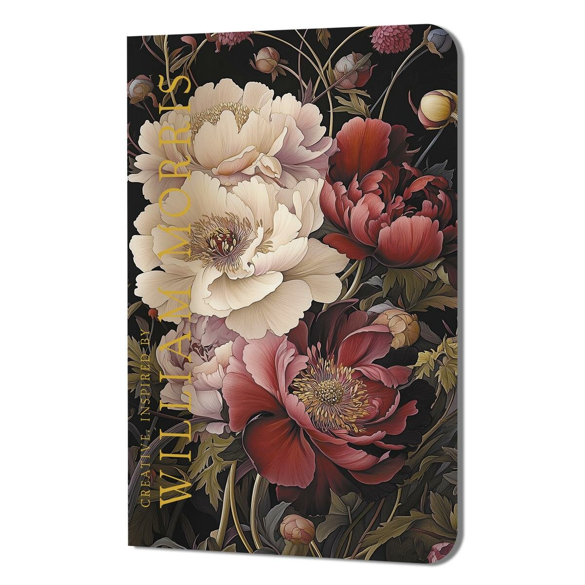 Блокнот для записей "Creative. Inspired by William Morris", пионы на темном фоне, линейка