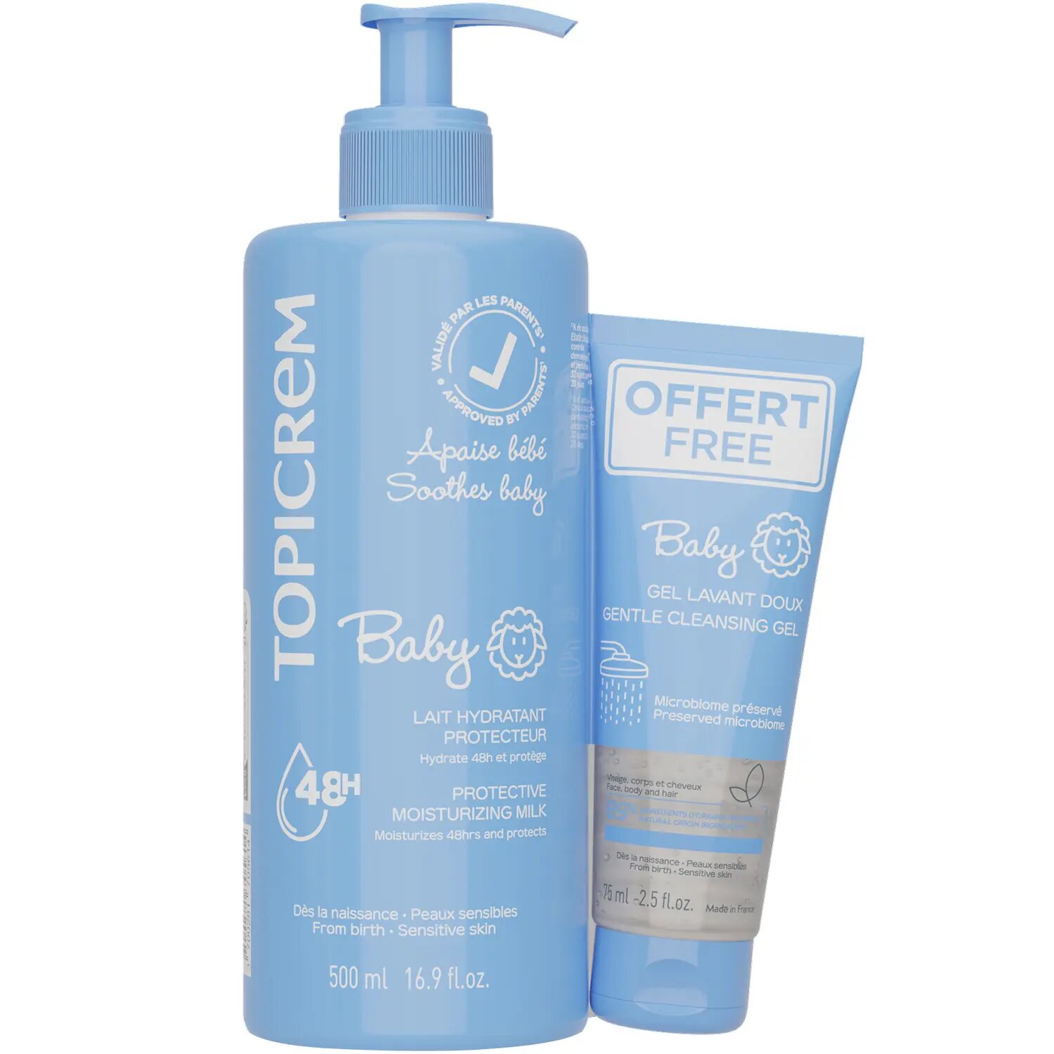 Набор: защитное увлажняющее молочко 500 мл + очищающий гель 75 мл