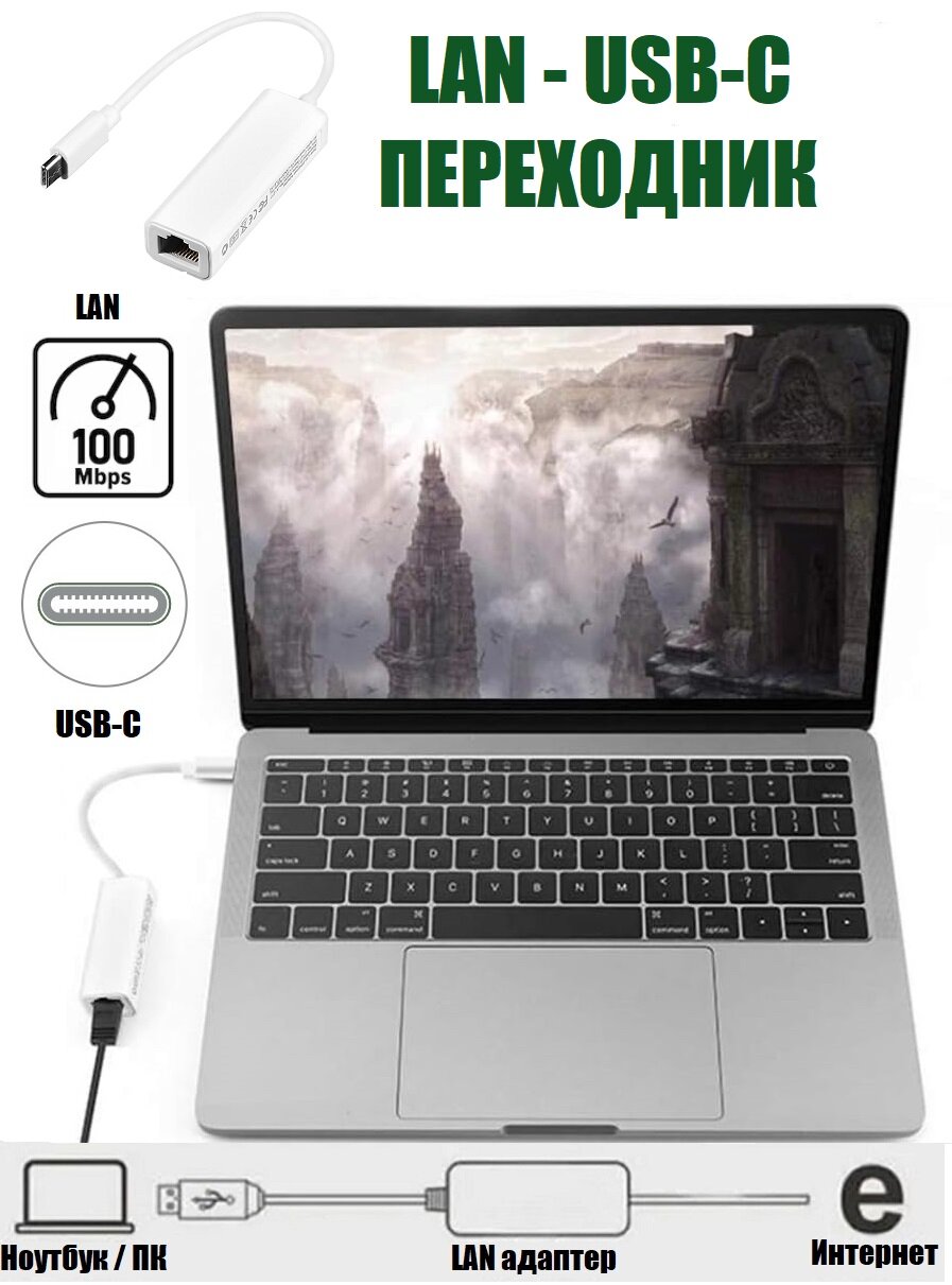 Сетевой Ethernet адаптер переходник USB-С - LAN RJ-45, чип AX88772D, KS-is