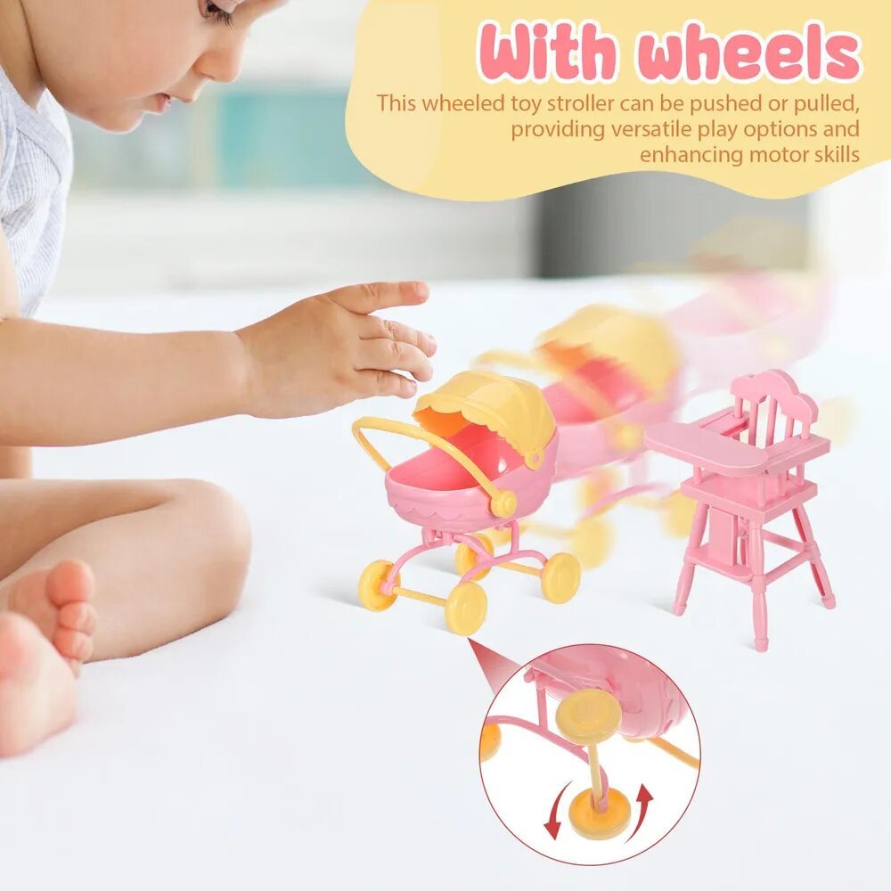 Миниатюрные кукольные коляска и стульчик из абс для игры детей, набор из 2 наб