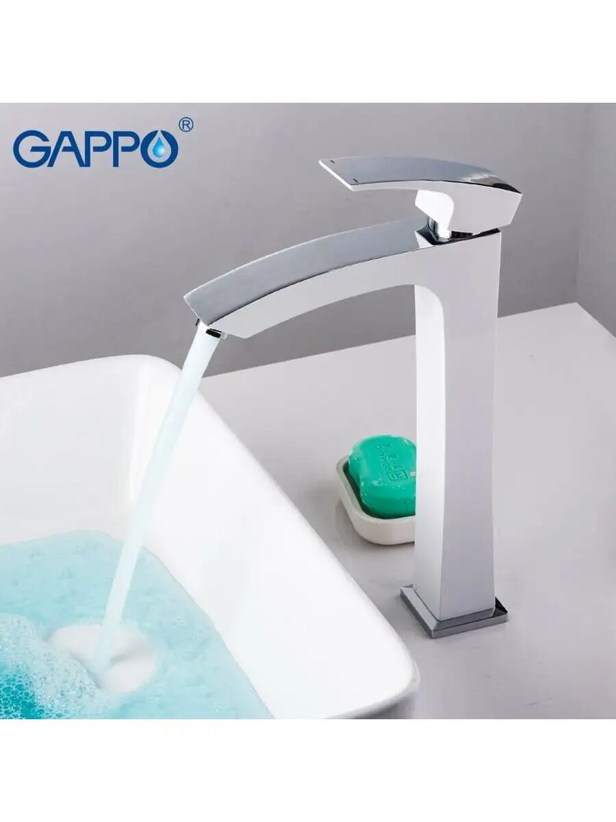 Смеситель для раковины высокий Gappo G1007-18 белый, хром