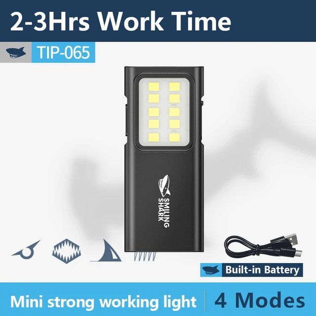 Миниатюрный перезаряжаемый рабочий фонарь Smiling Shark TIP065, COB-прожектор, карманный фонарь с зажимом, для бега и походов на открытом воздухе.