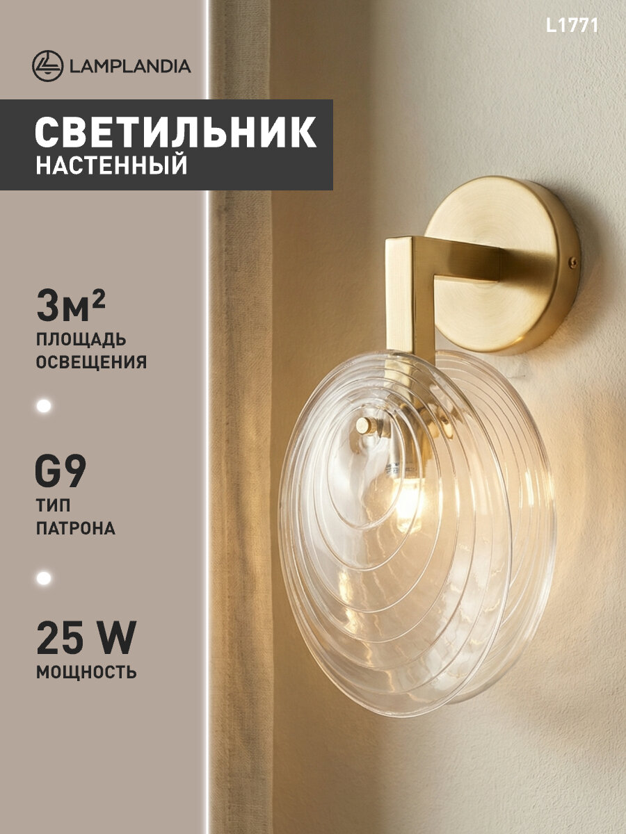Светильник настенный Lamplandia L1771 SHELL GOLD CLEAR, G9*1 макс 25Вт
