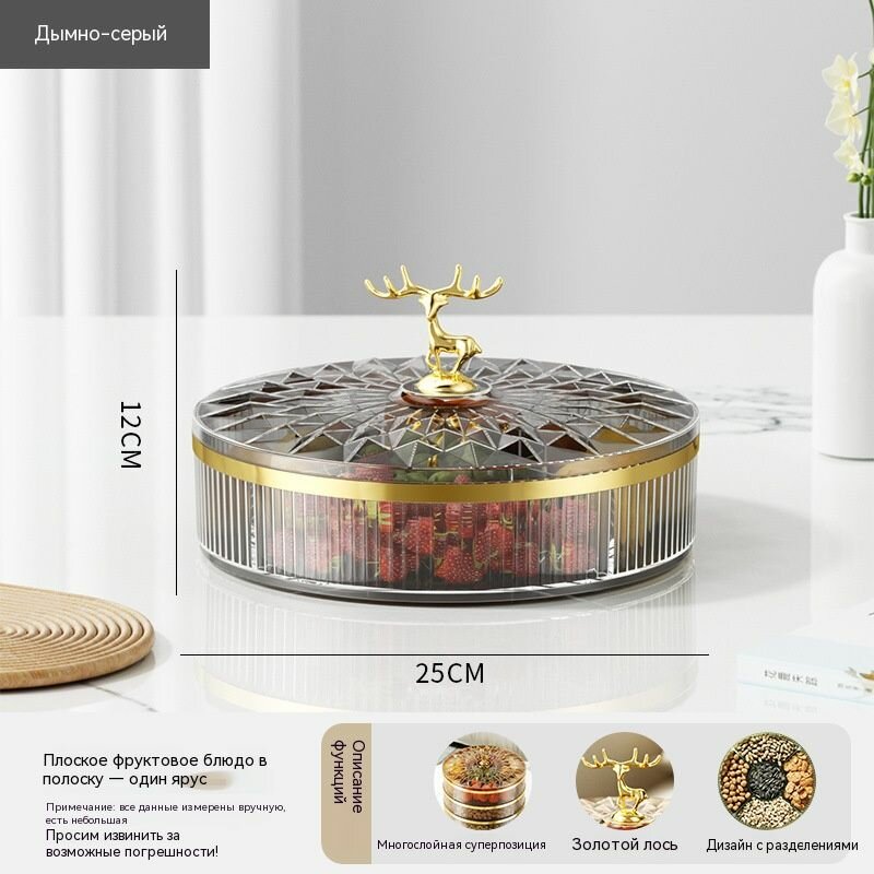 Конфетница 25 см 225 мл abs пластик 1 шт цвет светло-серый