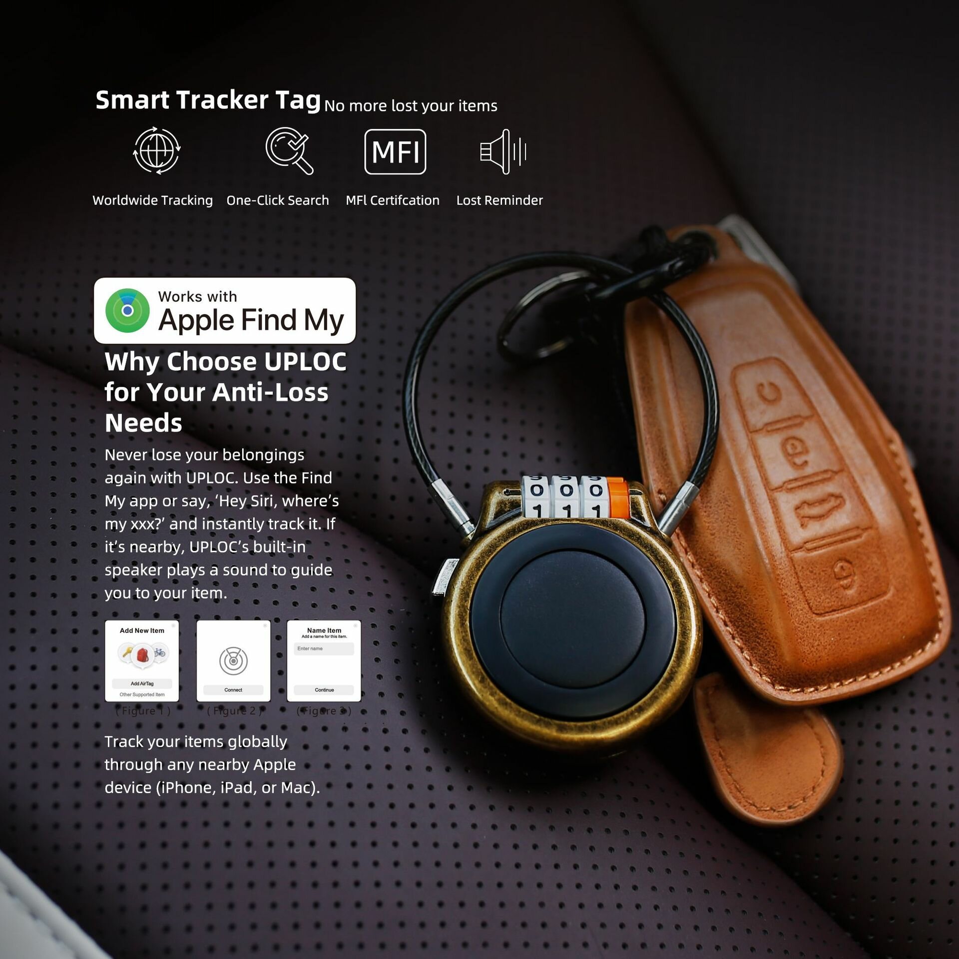 1 Штук Винтажное золото Чехол для AirTag с Встроенным Трекером для Apple AirTag и Совместимых Трекеров, Полная Защита