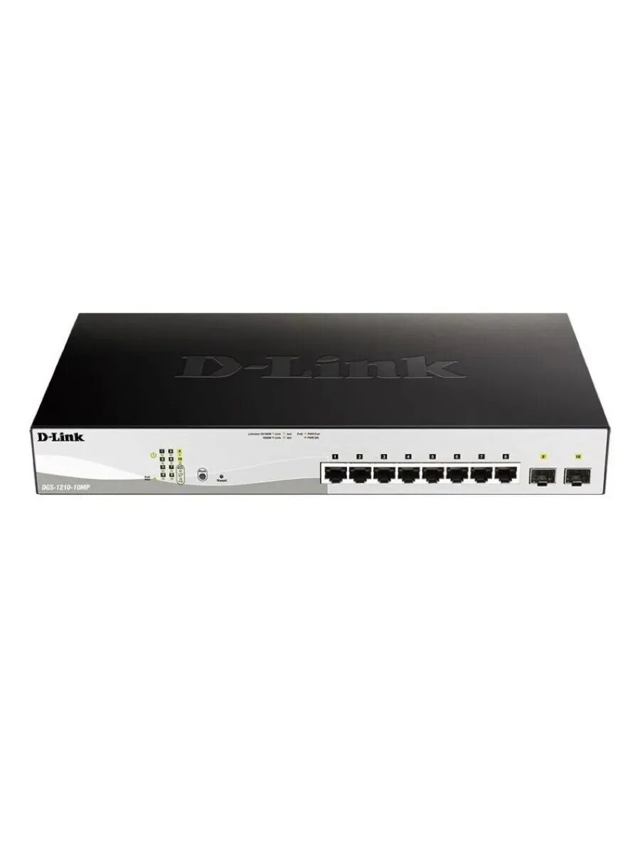 Коммутатор D-Link DGS-1210-10MP/FL2A 10 портов 8x1Gbs PoE, 2x1Gbs SFP, настраиваемый, черный
