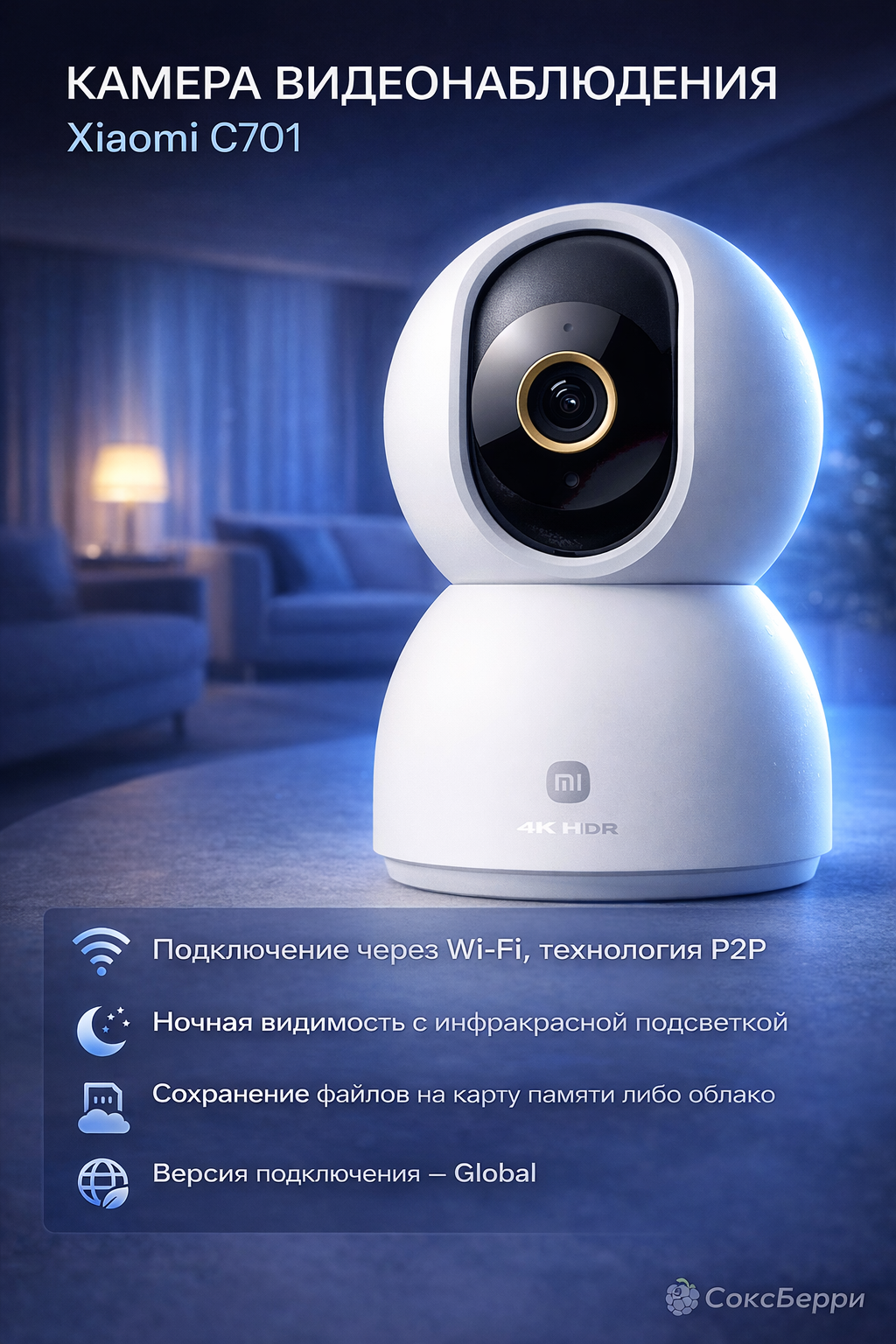Камера IP Xiaomi Smart Camera C701 CN, для видеонаблюдения, белый
