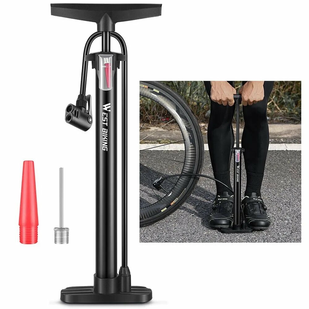 Насос для велосипеда WEST BIKING с давлением 160 PSI, ручной насос с манометром, совместим с Presta и Schrader клапанами