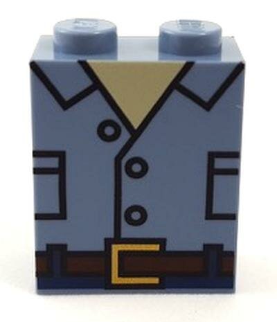 Деталь Lego 3245cpb074 Brick 1 x 2 x 2 with Inside Stud Holder with Black Outlined Open Shirt with Pockets and Reddish Brown Belt Pattern (BrickHeadz Owen Torso)