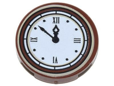 Деталь Lego 14769pb133 Tile, Round 2 x 2 with Bottom Stud Holder with Clock with Roman Numerals Simple Pattern