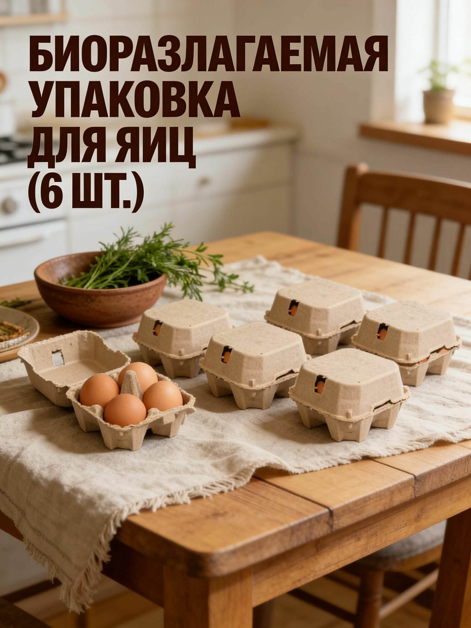 Экологичный бумажный яичный лоток для хранения и организации яиц в холодильнике, комплект из 6 штук