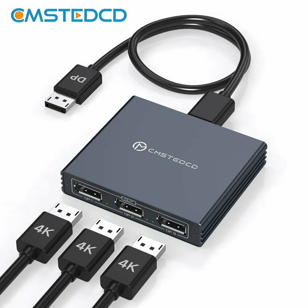 CMSTEDCD DisplayPort Разветвитель 1Вх/3Вых 4K@60Гц 4K120Hz Для 3 Мониторов