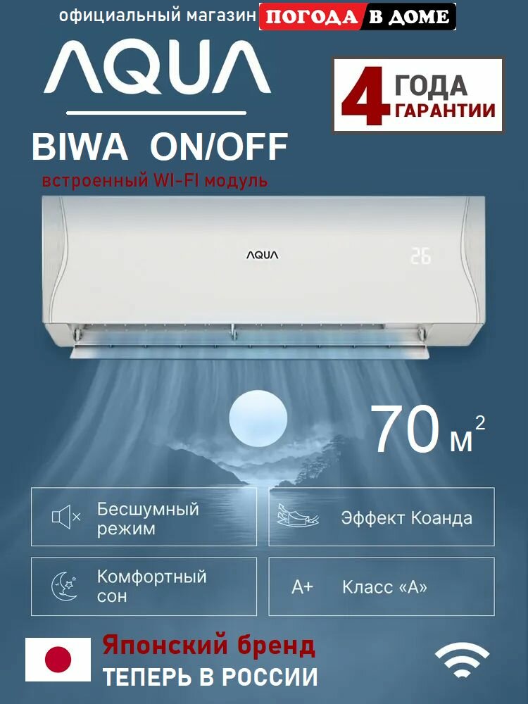 Сплит-система кондиционер AQUA Biwa AQ-70BRQ1/RЗ на 70 м2 встроенный Wi-Fi модуль EVO