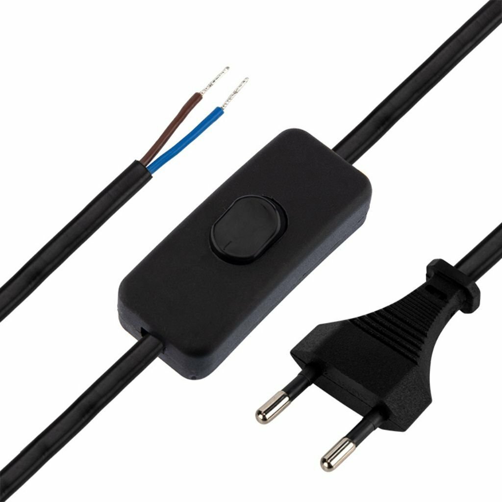 Шнур сетевой Rexant ШВВП 2х0.75 мм² 1.8 м черный с выключателем для освещения и электроприборов, артикул 11-1134