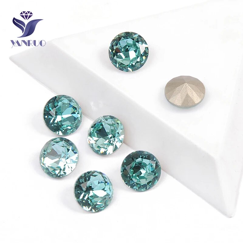 Стразы YANRUO 1357 Кристаллы 8/10 мм 10mm 15Pcs, Изумрудный, With Silver Claw, Aquamarine