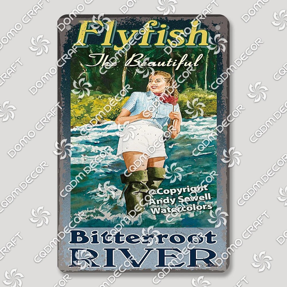 Винтажный плакат "Flyfish Bitterroot River" 12