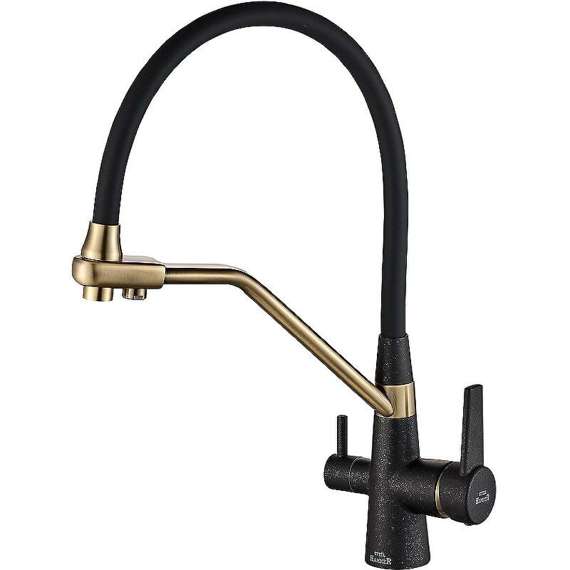 Смеситель для кухни ZorG Steel Hammer SH 903-6 BLACK BR черный матовый бронза, с краном для питьевой воды, латунь
