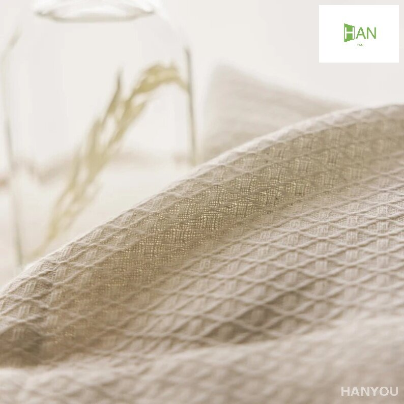 Эксклюзивная штора HANLU 150×270 см, перфорированный из хлопка и льна в бежевом оттенке с карманом top pocket