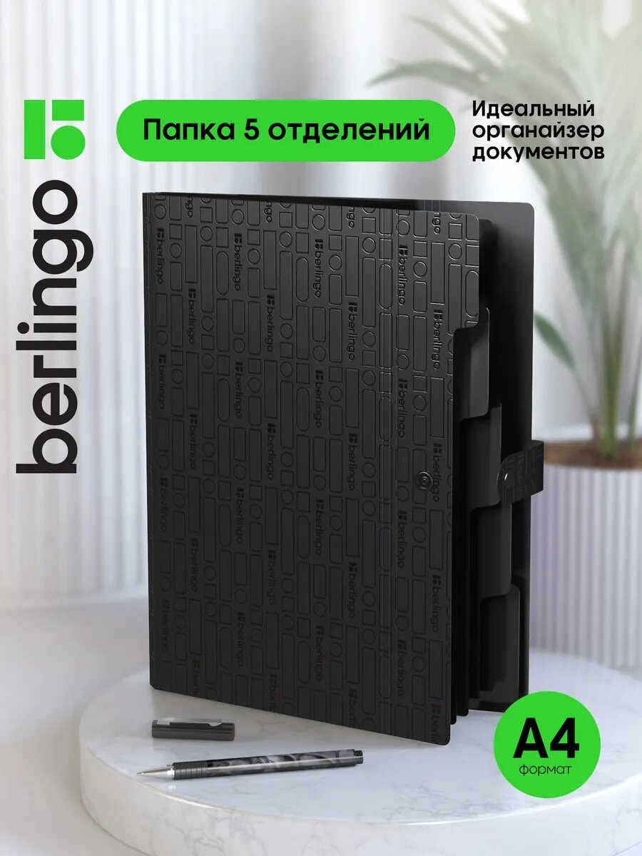 Папка Berlingo "Your Way" A4, на кнопках, черная, 5 отделений
