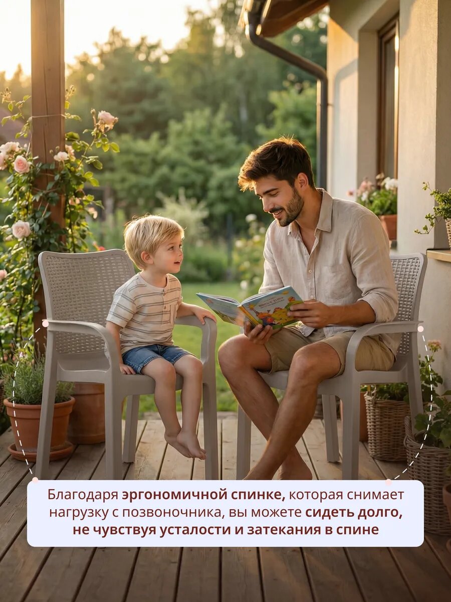 Кресло-стул садовое под ротанг для дачи, набор 4 штуки, бежевый — фото 1