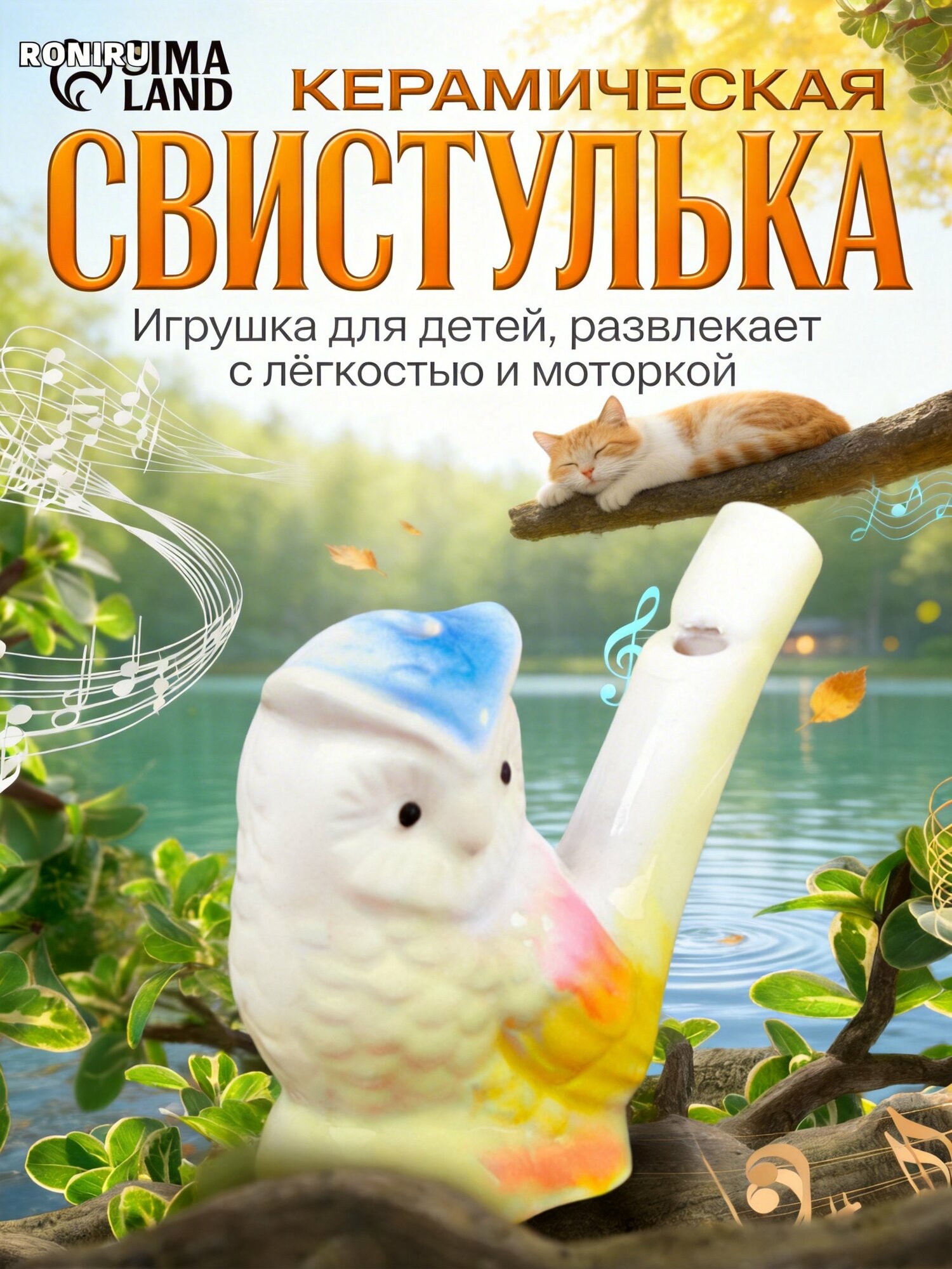 Керамическая водная свистулька Совушка, музыкальная игрушка для детей и развивающее средство для слуха и моторики, декоративный элемент ручной работы