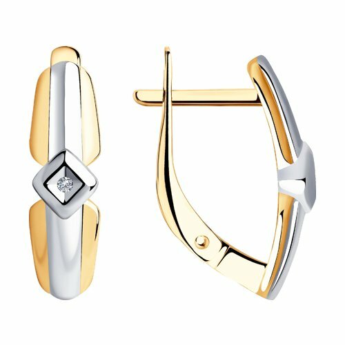 Серьги, серебро, 925 проба, золочение, бриллиант