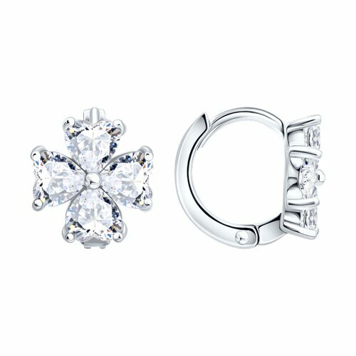 Серьги, серебро, 925 проба, родирование, фианит