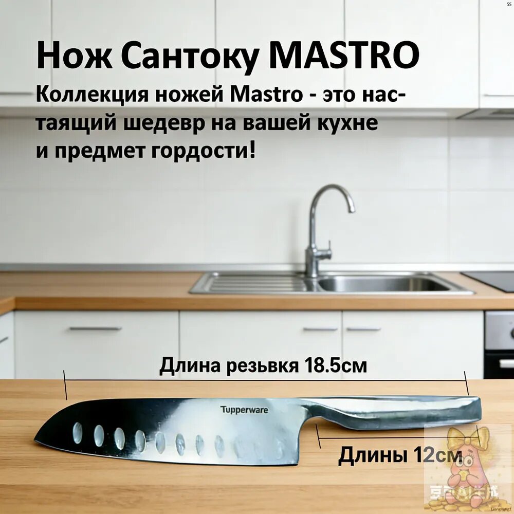 Сервировочный набор Tupperware MASTRO, 1 предмет, нож Сантоку, нержавеющая сталь