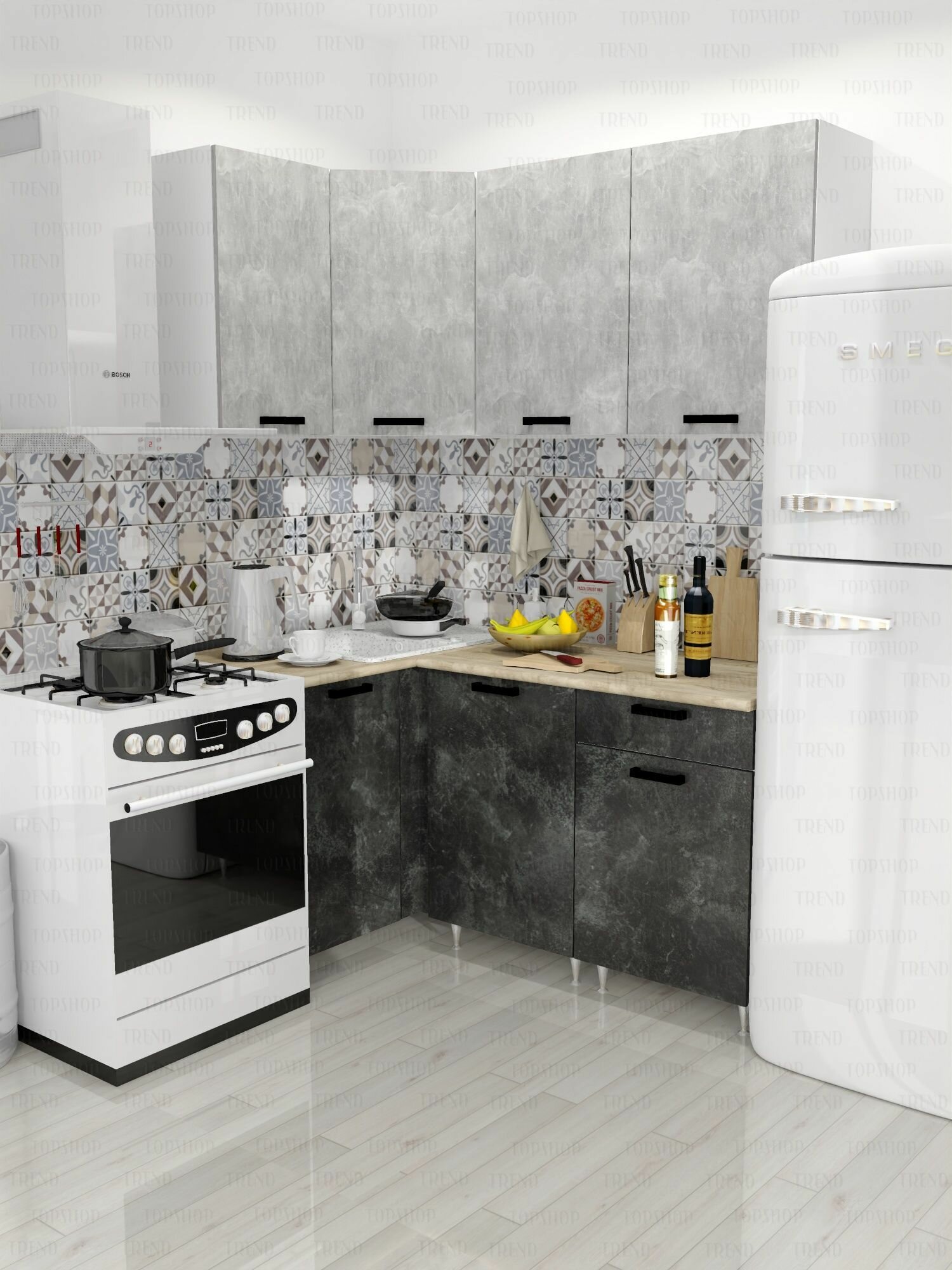 Угловая кухня 100х160 см, Бетон /Сонома