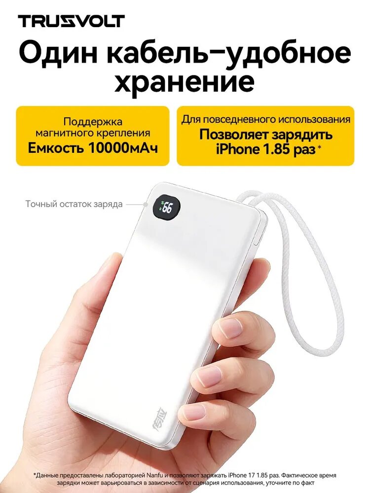 TRUSVOLT Внешний аккумулятор Power bank Повербанк C1102 MagSafe беспроводной, 10000 мАч, 22.5 Вт, белый, S1002
