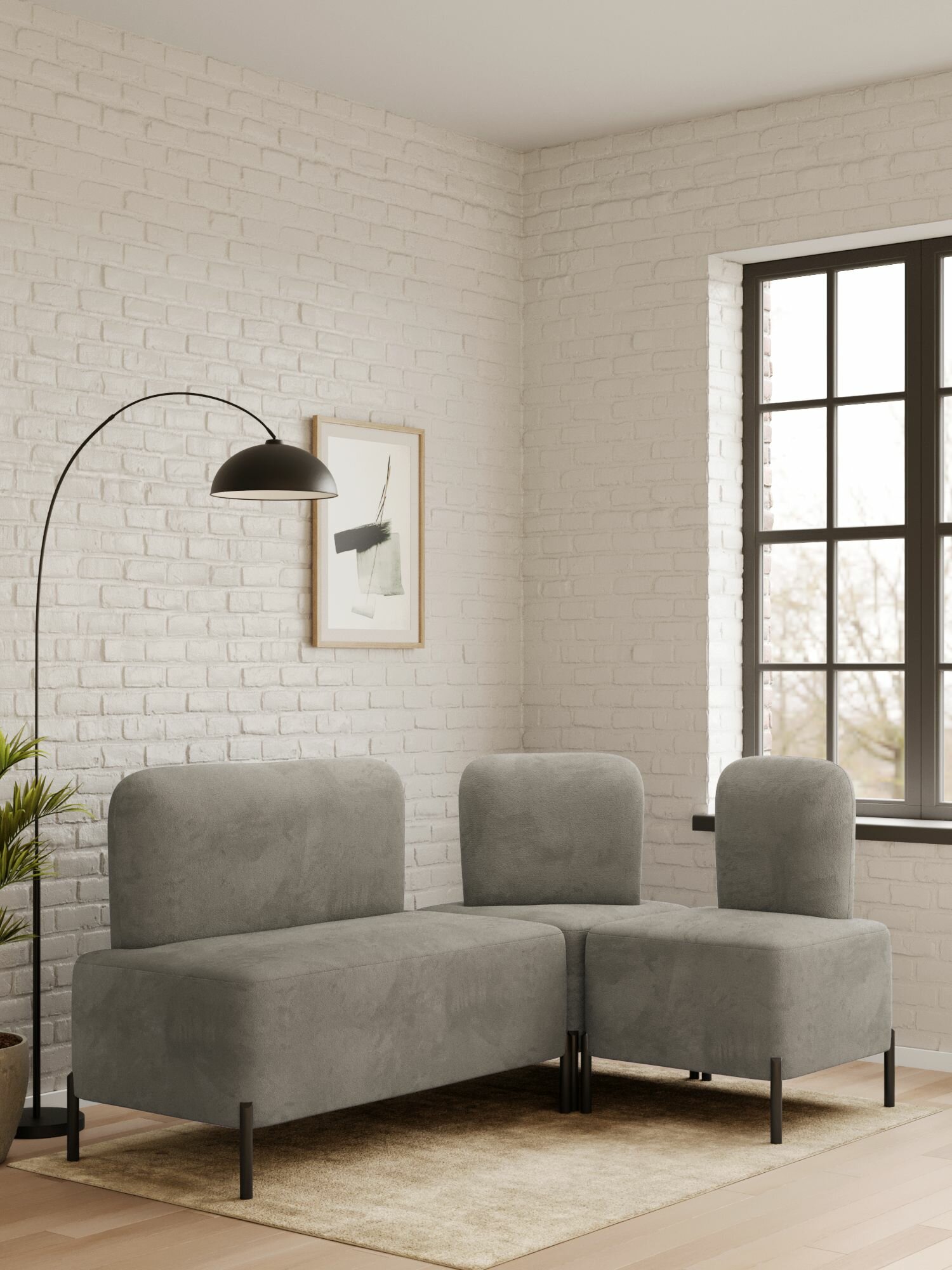 Модульный угловой диван для кухни, гостиной, балкона, студии, прихожей, микровелюр