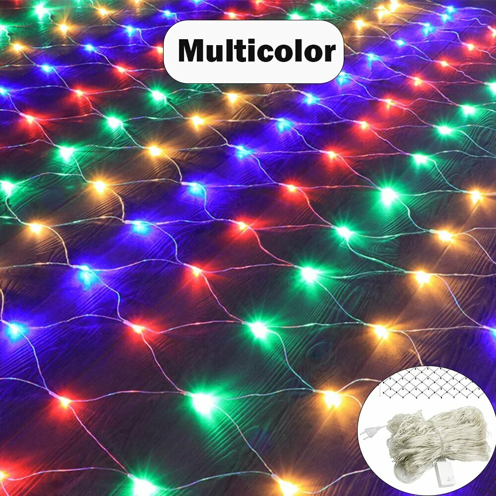 Сетчатая светодиодная феерическая цепочка 1,5x1,5 м, 3x2 м, 6x4 м, 8x10 м с розеткой для улицы, сада, свадебного украшения, дома, светодиодная занавеска