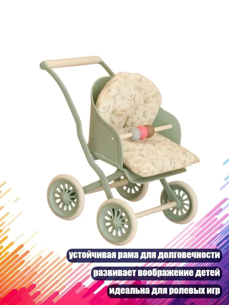 Миниатюрная кукольная коляска с подвижными колесами для украшения кукольного домика, Зеленый
