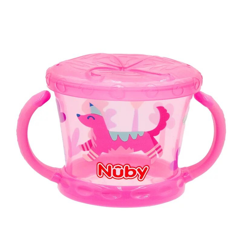NUBY Детская чашка для перекусов, миска для еды для малышей, непроливаемая, с крышкой, портативная ручка, контейнер для