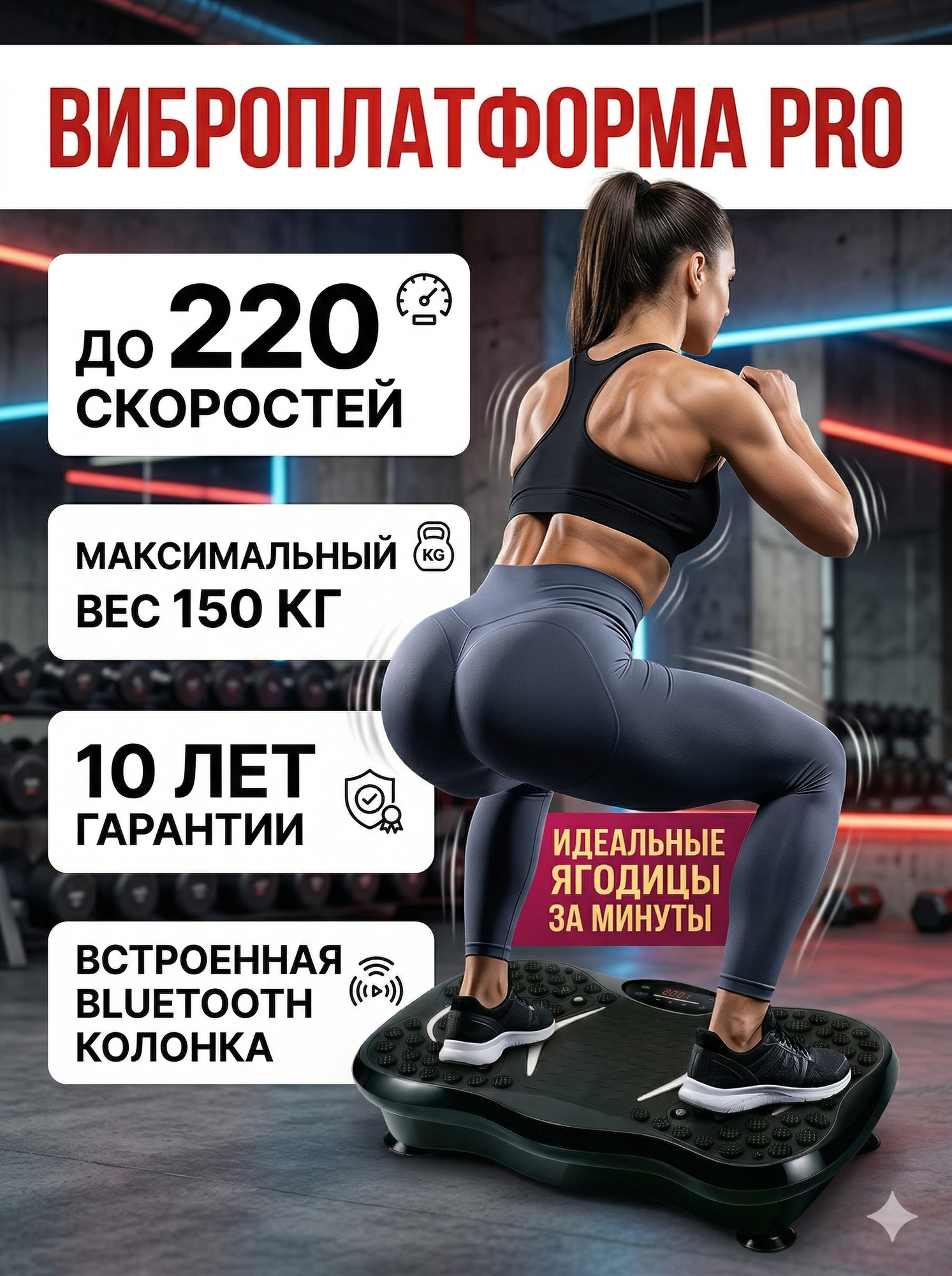 Виброплатформа для похудения тренажер до 150 кг С блютуз，регулировка амплитуды, 99 программ
