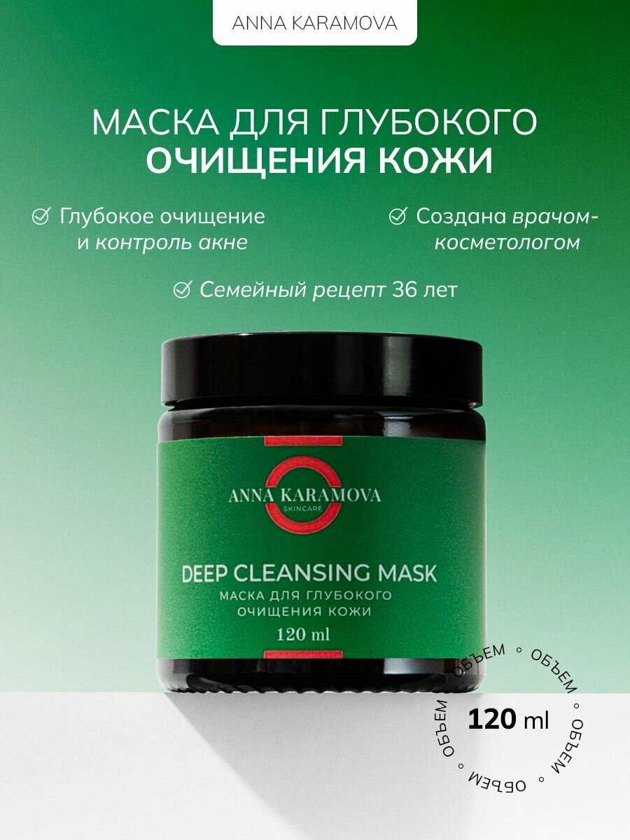 Anna Karamova Skincare Deep Cleansing Mask Маска для лица очищающая, противовоспалительная, матирующая от жирного блеска, прыщей и черных точек
