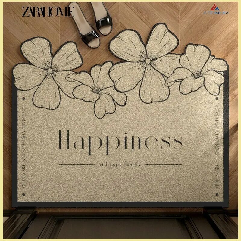 Коврик ZARYOME с цветочным дизайном и надписью 'Happiness' для прихожей, для входной двери, коврo