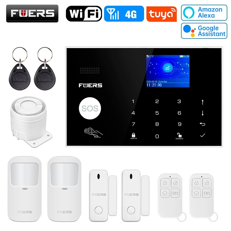 Система охранной сигнализации FUERS Tuya Smart WIFI 4G беспроводная система охранной сигнализации для дома камера датчик движения датчик дыма - набор сигнализации G34 4G 2