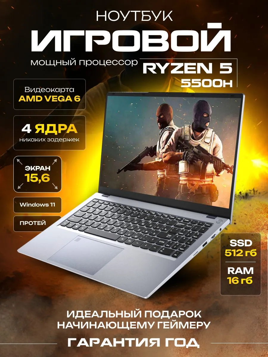 Ноутбук FlashBook, AMD Ryzen 5, SSD 256 Гб, Windows 11, 15.6"