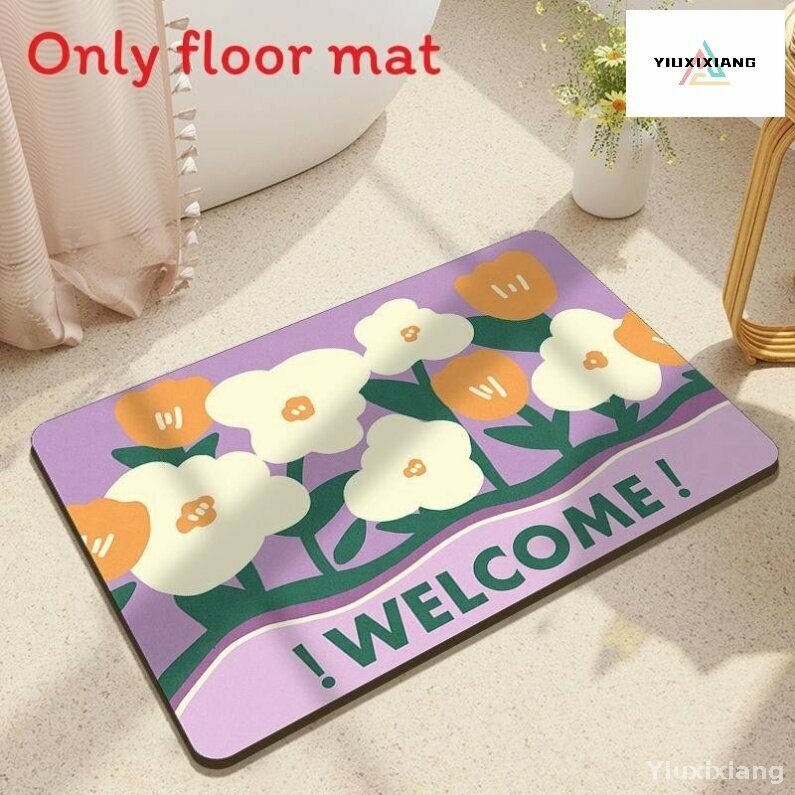 Letter flower pattern bathroom entryway mat non slip waterproof silicone dried mud soft rug for kitchen style 08 50x80 cm