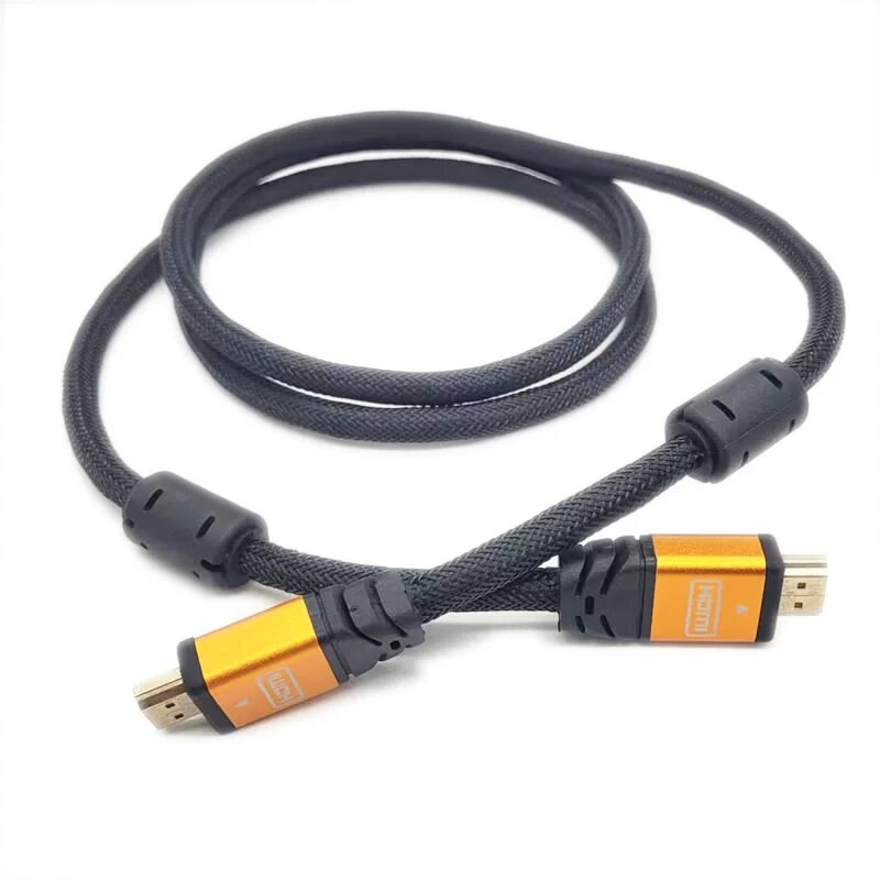 Кабель HDMI 2.0 для 4K ТВ, ПК, проектора - 1.5 м, желтый разъем, черный оплетенный кабель