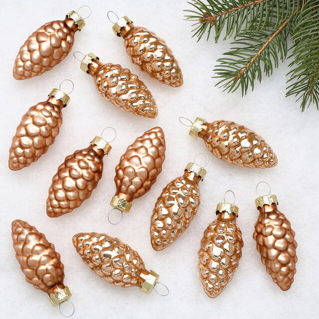 Набор стеклянных елочных игрушек Шишки 6 см золотой песок mix, 12 шт, Winter Deco, 1001415