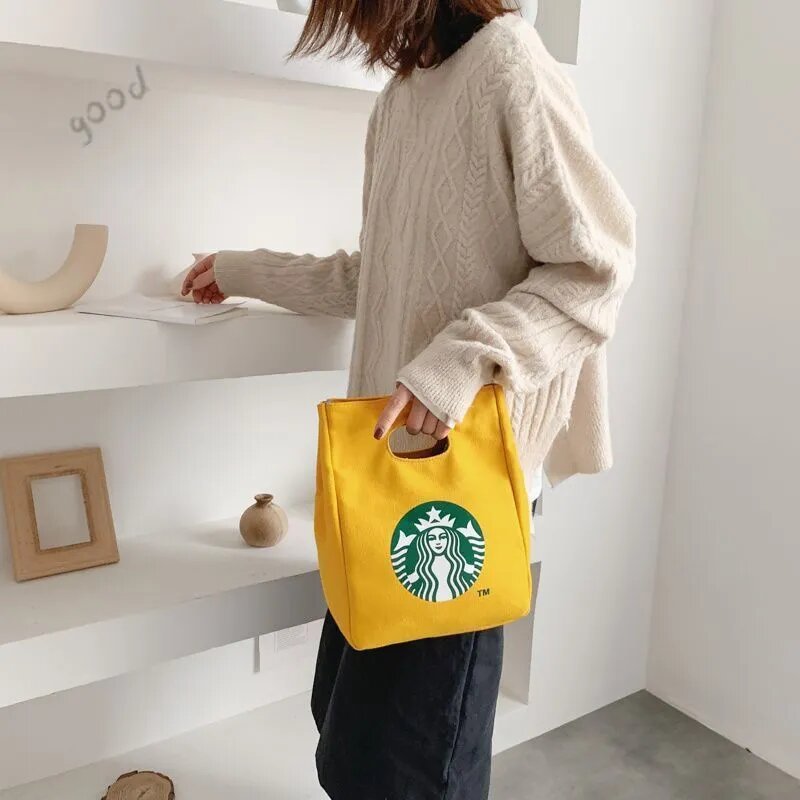 Сумка-холодильник Starbucks, желтая, материал Оксфорд, 3 часа сохранения температуры