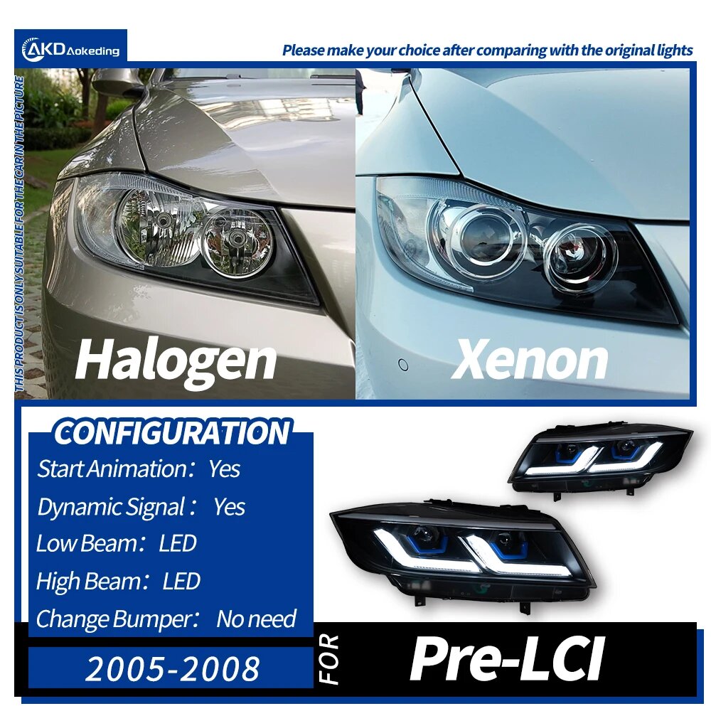 Фара AKD для BMW E90 LED-фара 2005-2012 Фары 320i 325i 318i Дневной ходовой огонь Сигнал поворота Основной фара Ангельское окошко Проекторная линза